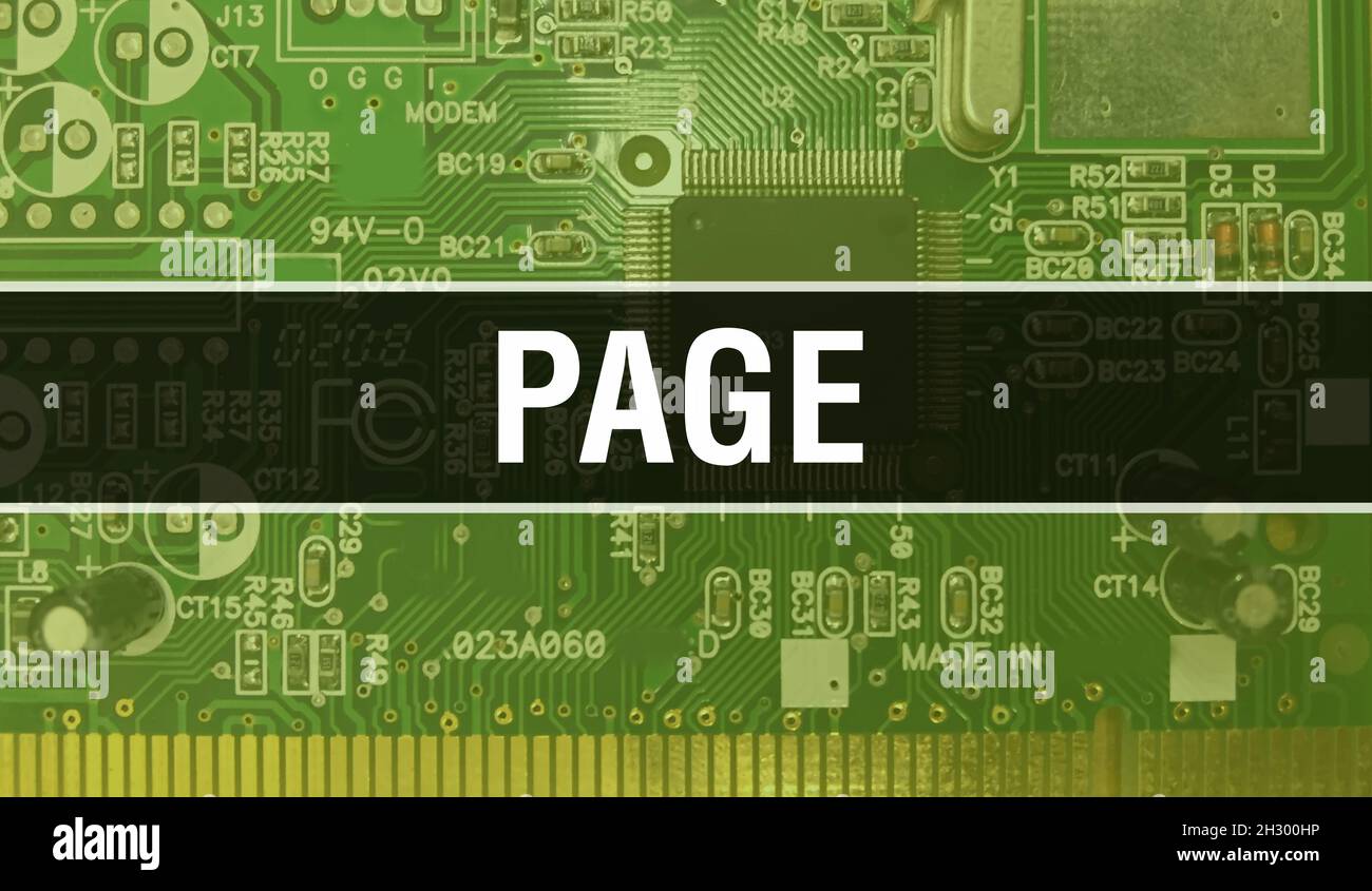 page concept with Computer motherboard. page text written on Technology ...