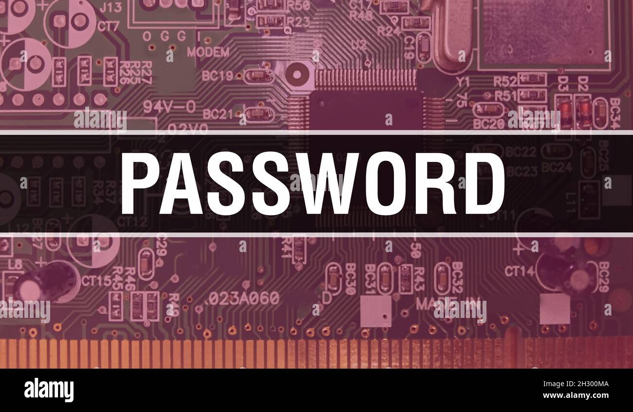 Password concept with Computer motherboard. Password text written on ...