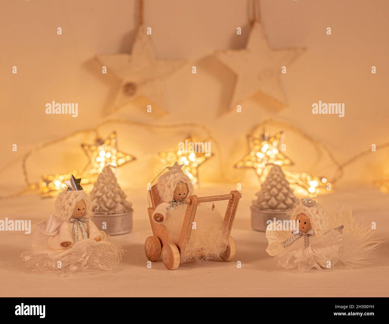 christmas festive scenery showing 3 handcrafted german Angel ornaments ...