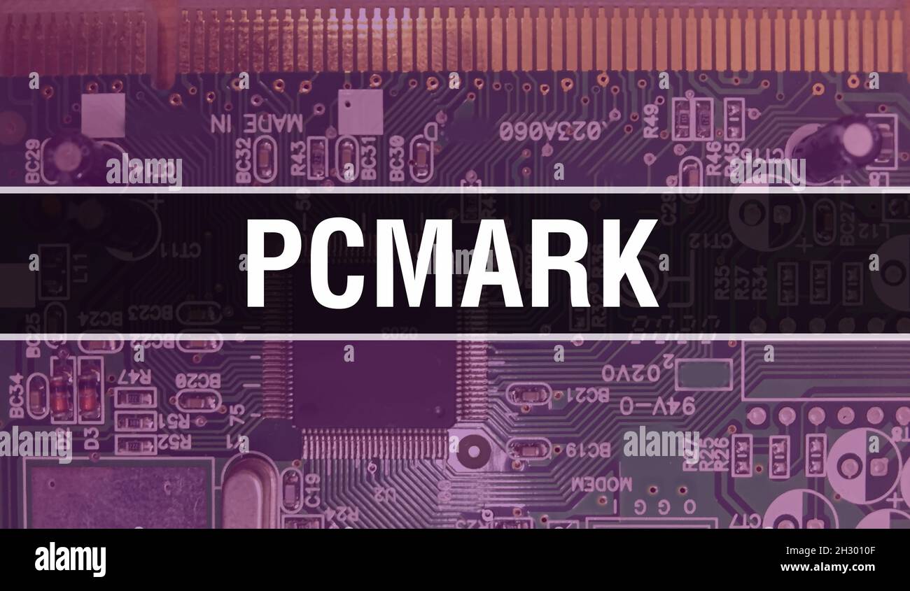 PCMark concept with Computer motherboard. PCMark text written on ...