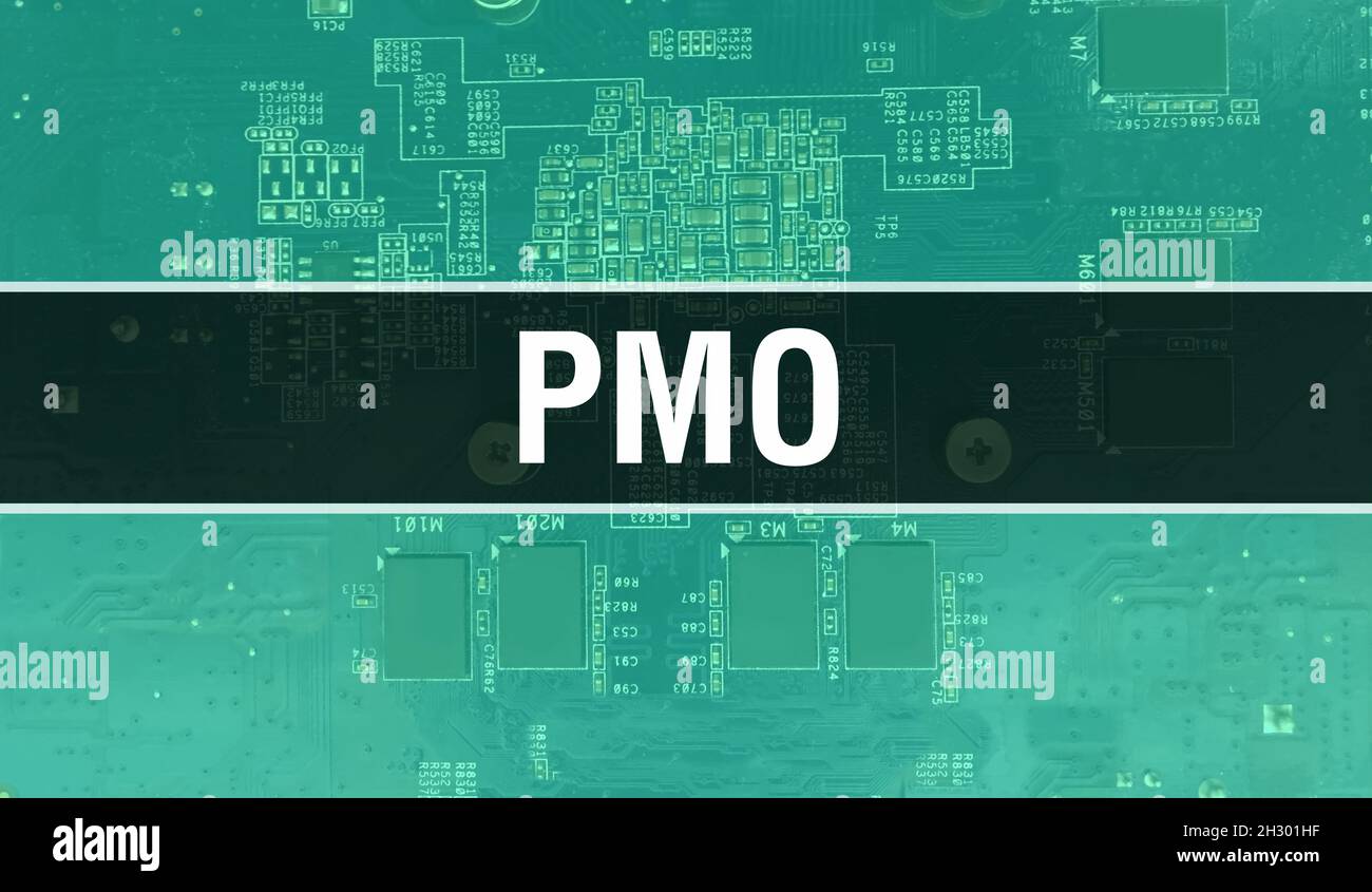 PMO concept with Electronic Integrated Circuit on circuit board. PMO ...