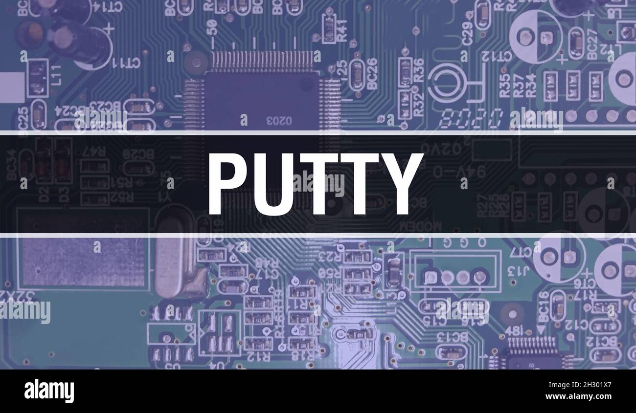 PuTTY concept illustration using Computer Chip in Circuit Board. PuTTY ...