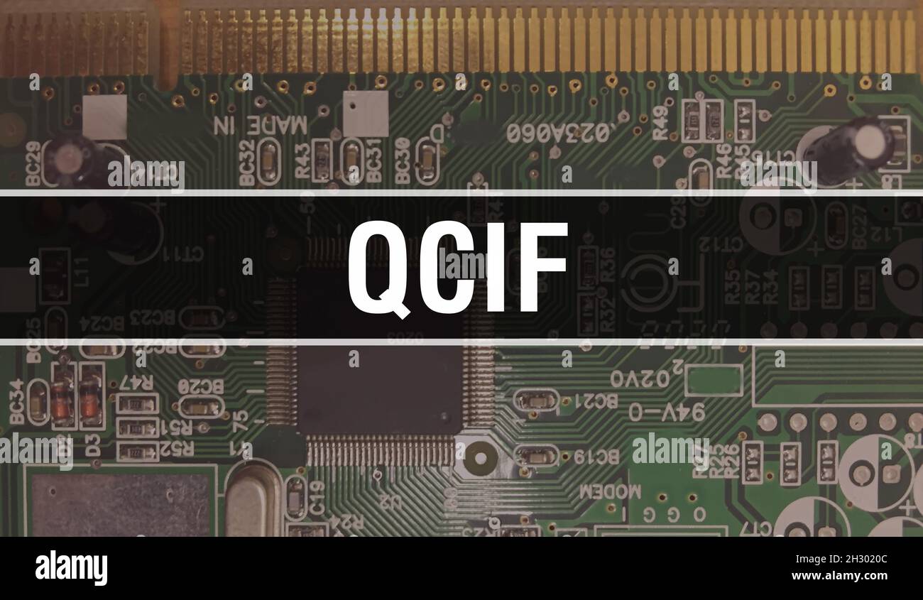 QCIF concept with Computer motherboard. QCIF text written on Technology ...