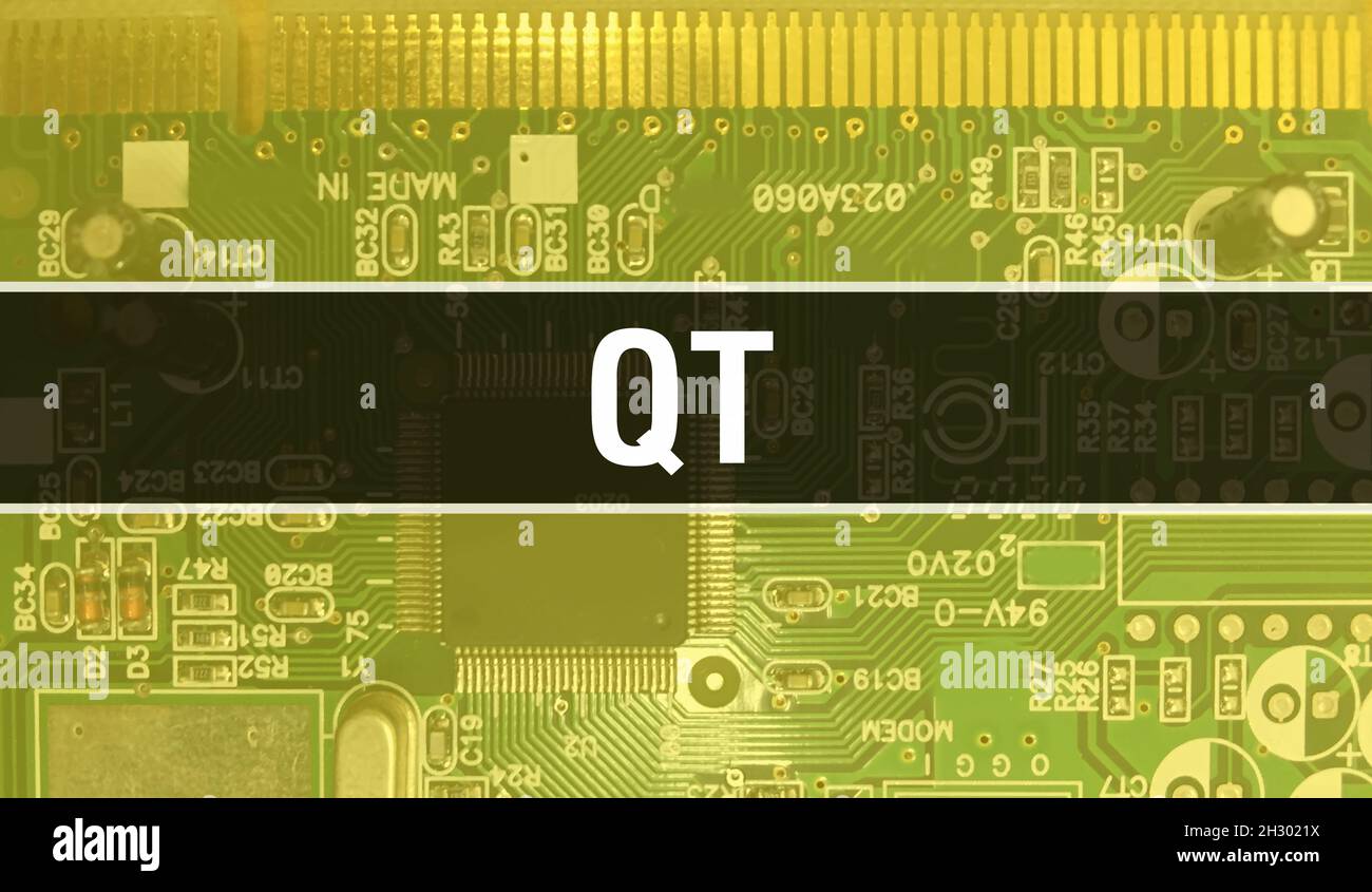 Qt concept with Computer motherboard. Qt text written on Technology ...