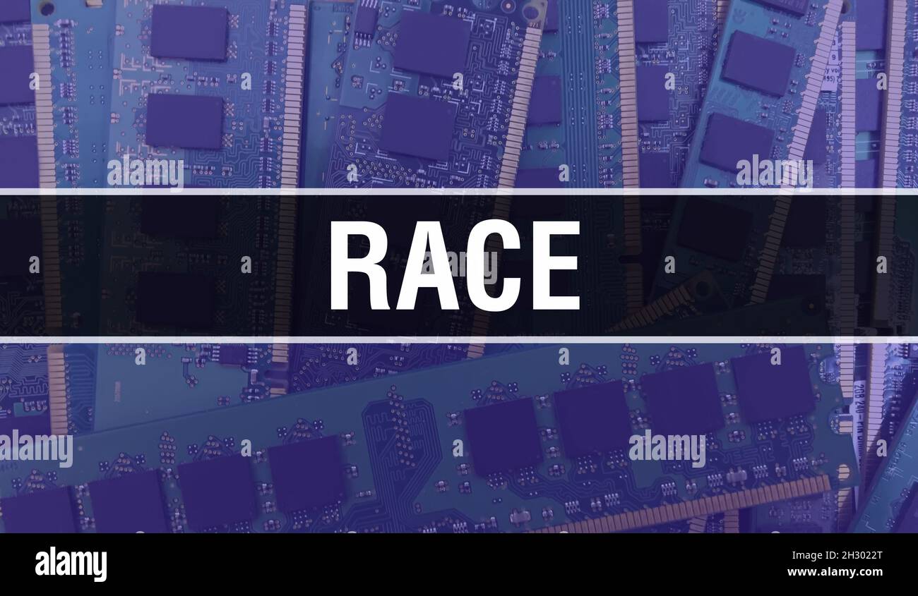 RACE text written on Circuit Board Electronic abstract technology ...