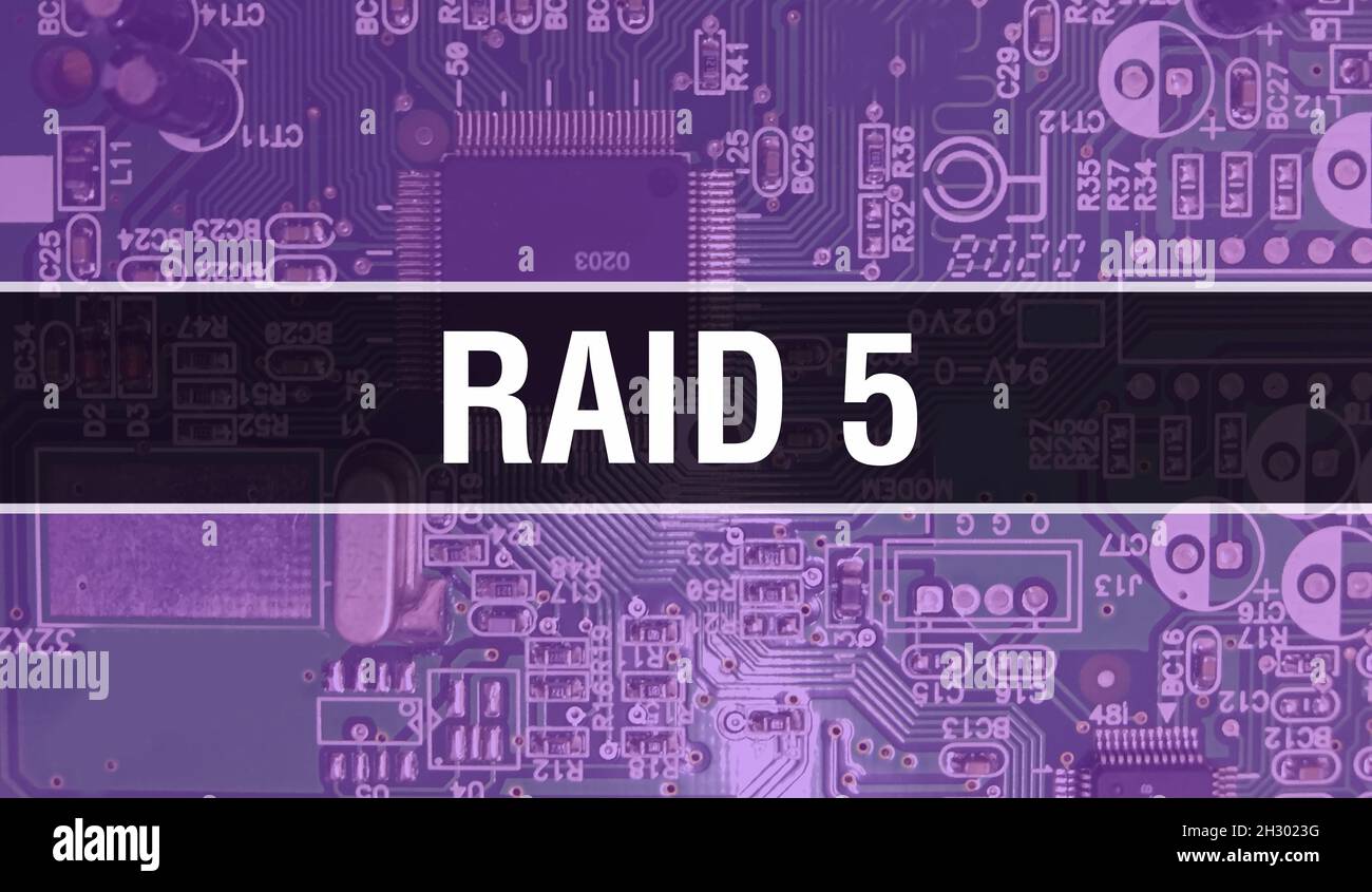 RAID 5 concept illustration using Computer Chip in Circuit Board. RAID ...