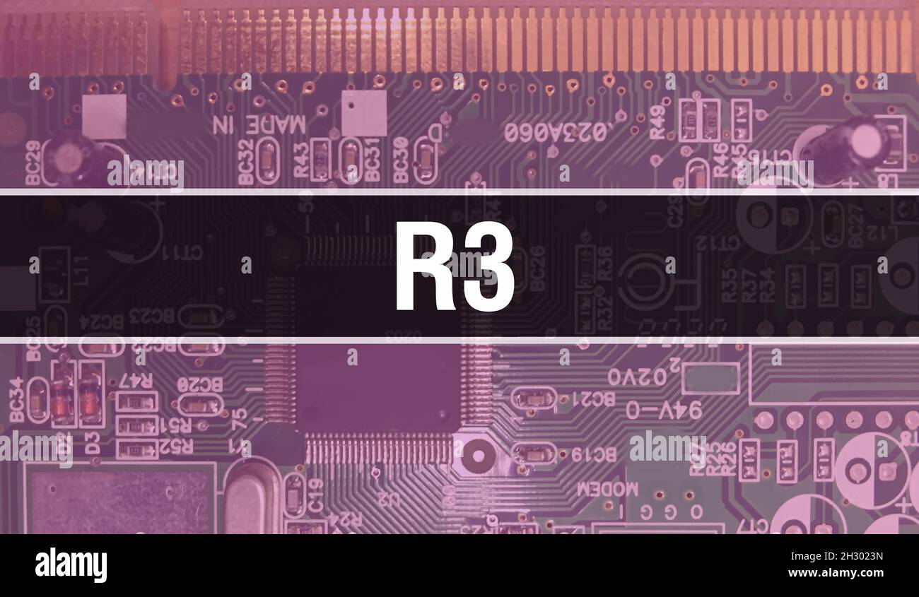 R3 concept with Computer motherboard. R3 text written on Technology ...