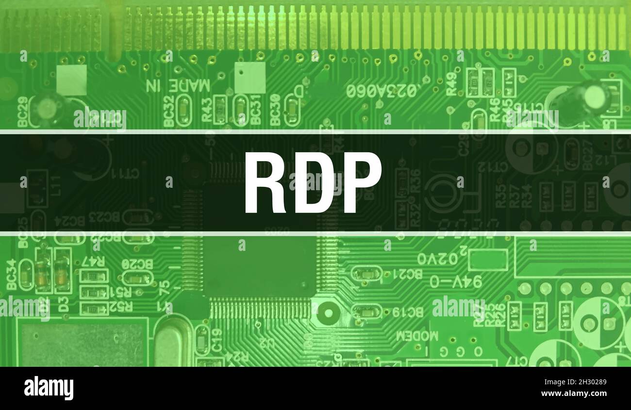 RDP concept with Computer motherboard. RDP text written on Technology ...