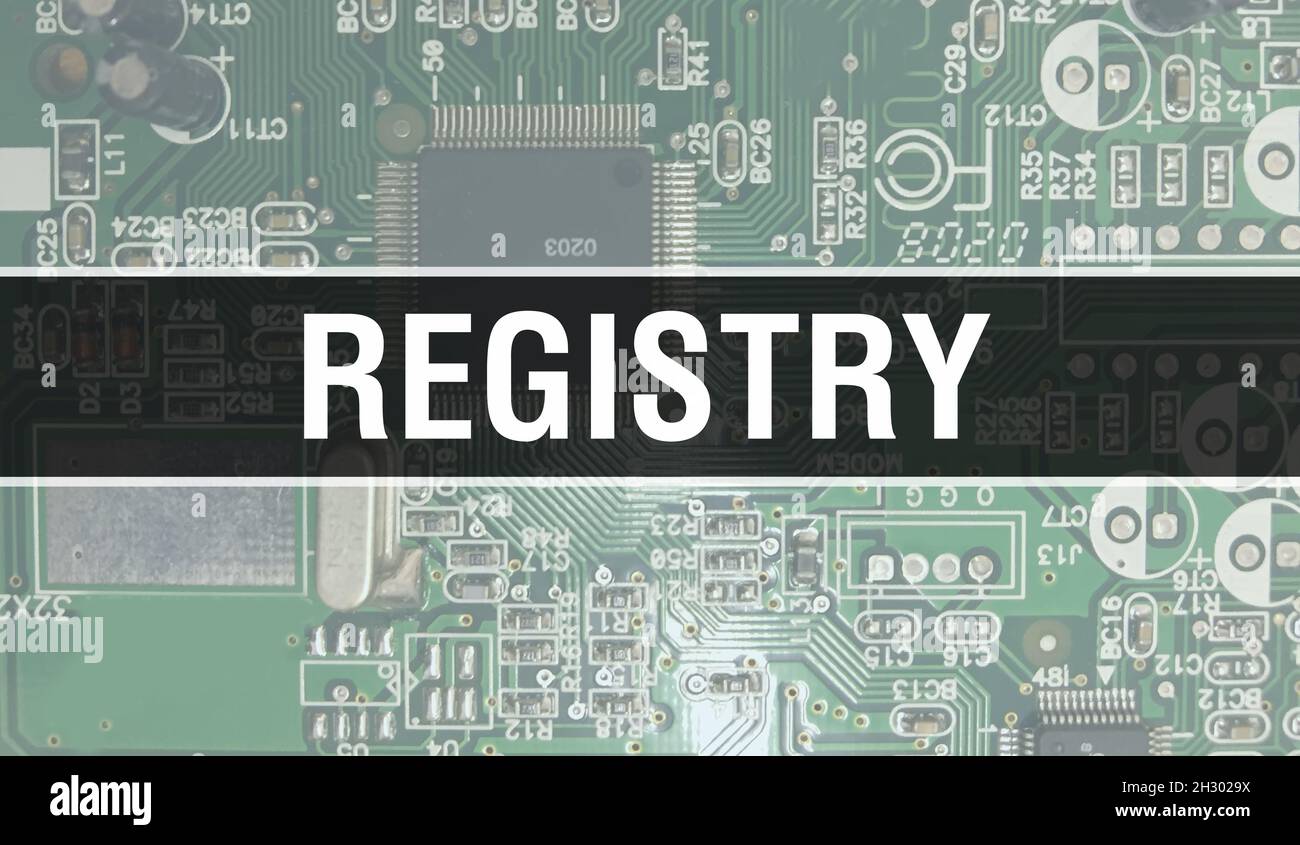 Registry concept illustration using Computer Chip in Circuit Board ...