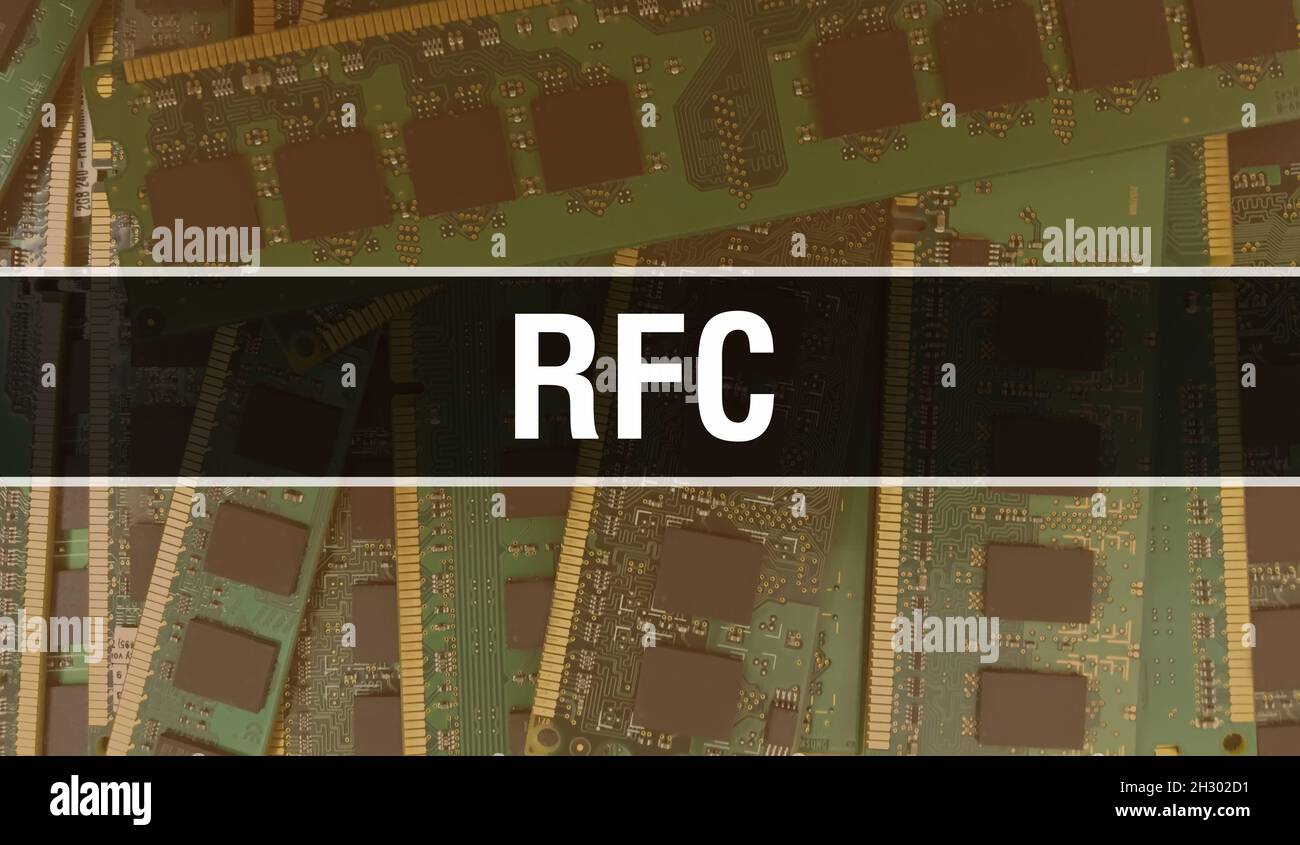 RFC concept with Computer motherboard. RFC text written on Technology ...