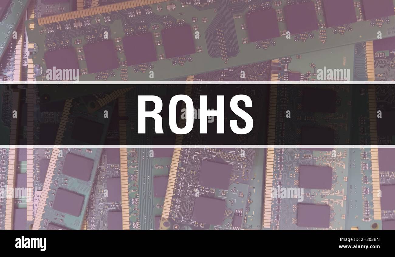 RoHS concept with Computer motherboard. RoHS text written on Technology ...