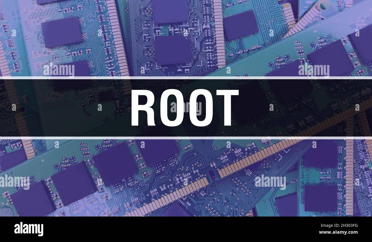 Root text written on Circuit Board Electronic abstract technology ...