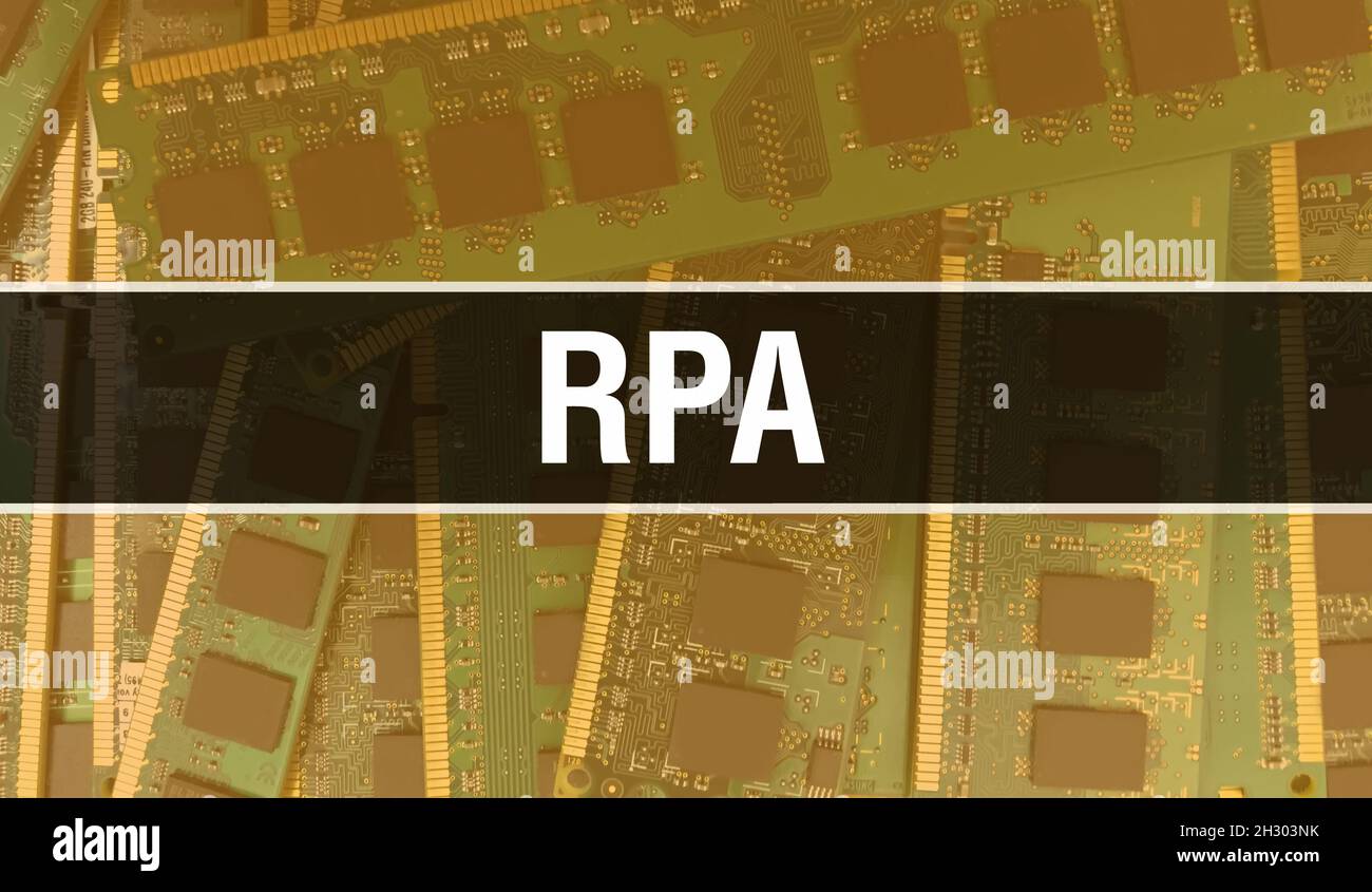 RPA concept with Computer motherboard. RPA text written on Technology ...