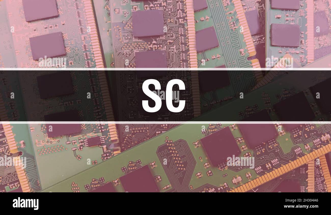 SC concept with Computer motherboard. SC text written on Technology ...