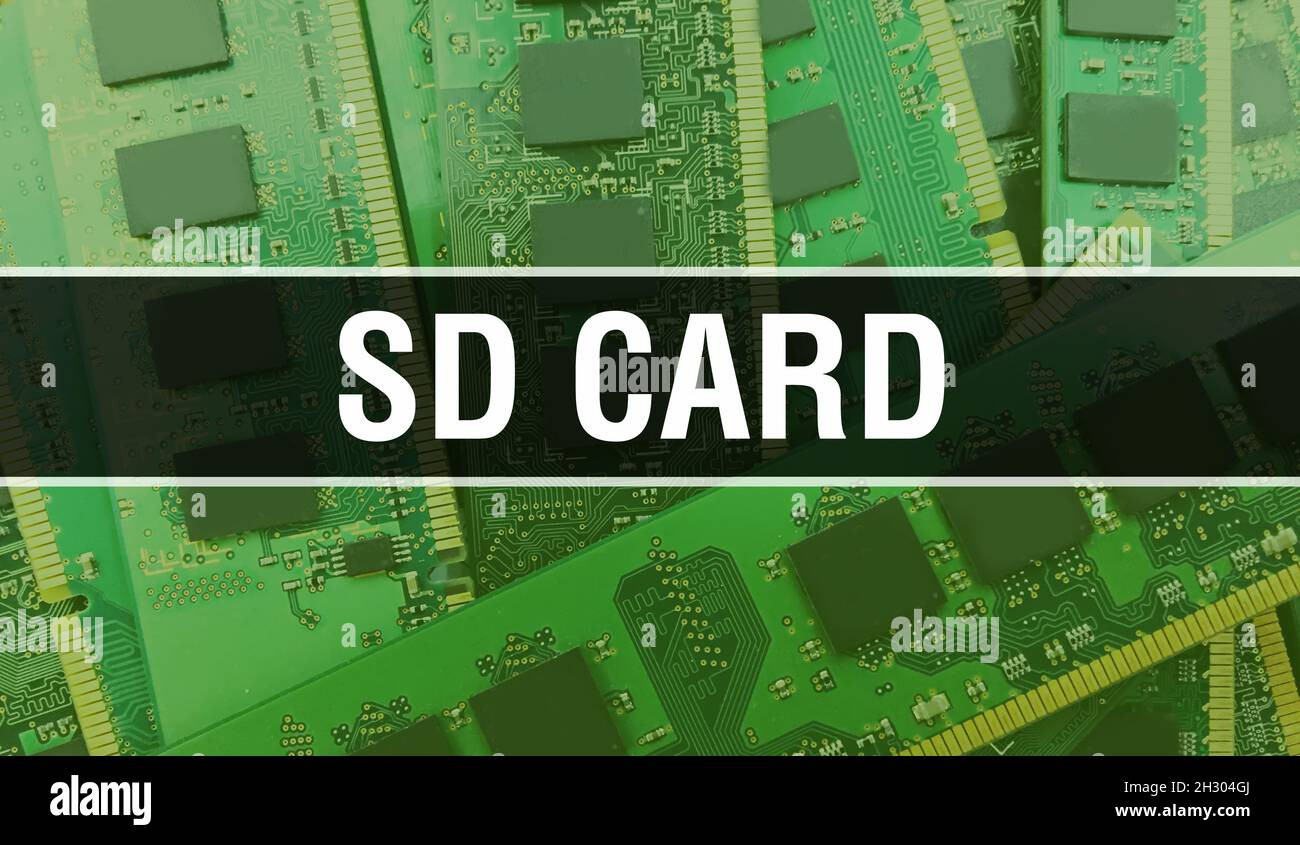 SD Card concept with Computer motherboard. SD Card text written on ...