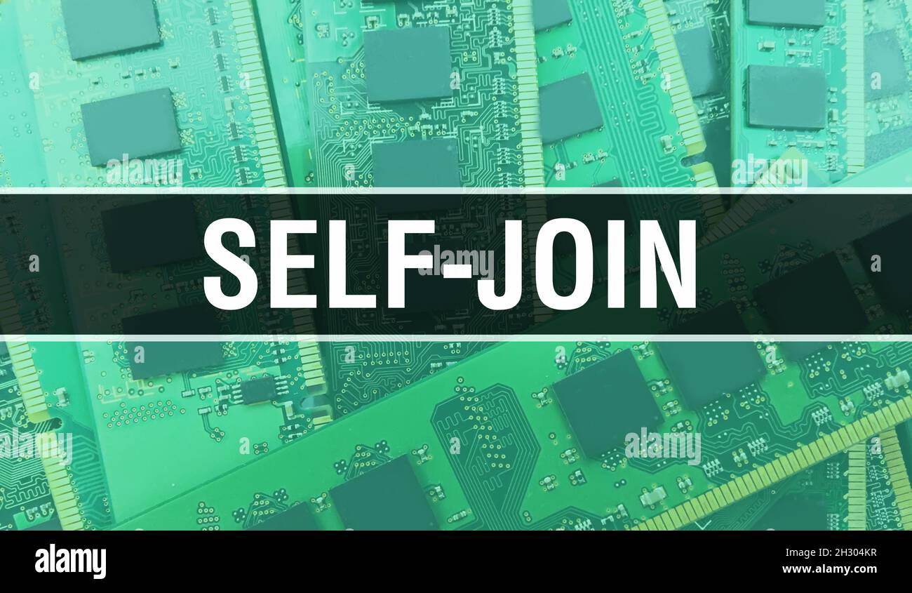 Self-Join concept with Computer motherboard. Self-Join text written on ...