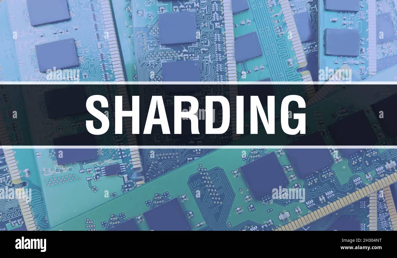 Sharding concept with Computer motherboard. Sharding text written on ...