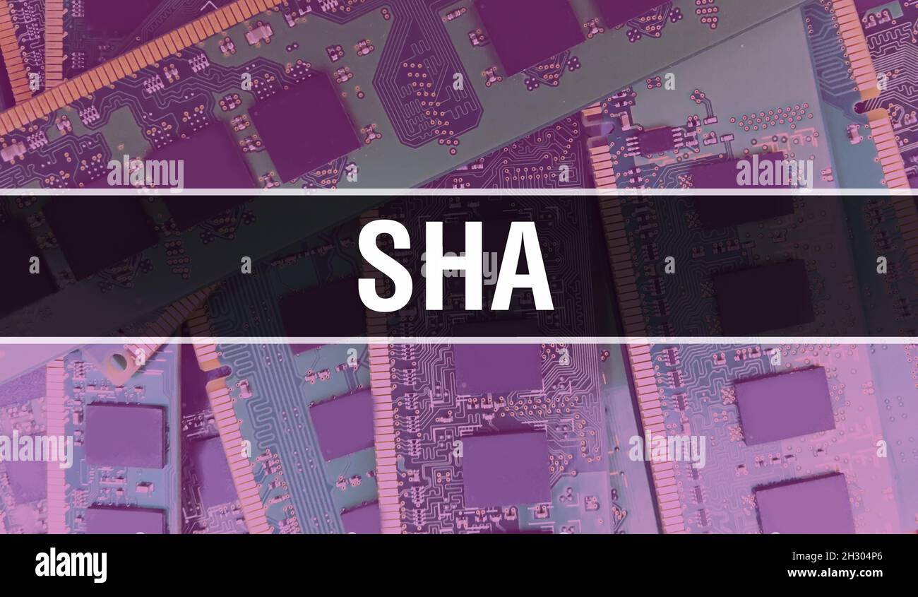 SHA text written on Circuit Board Electronic abstract technology ...