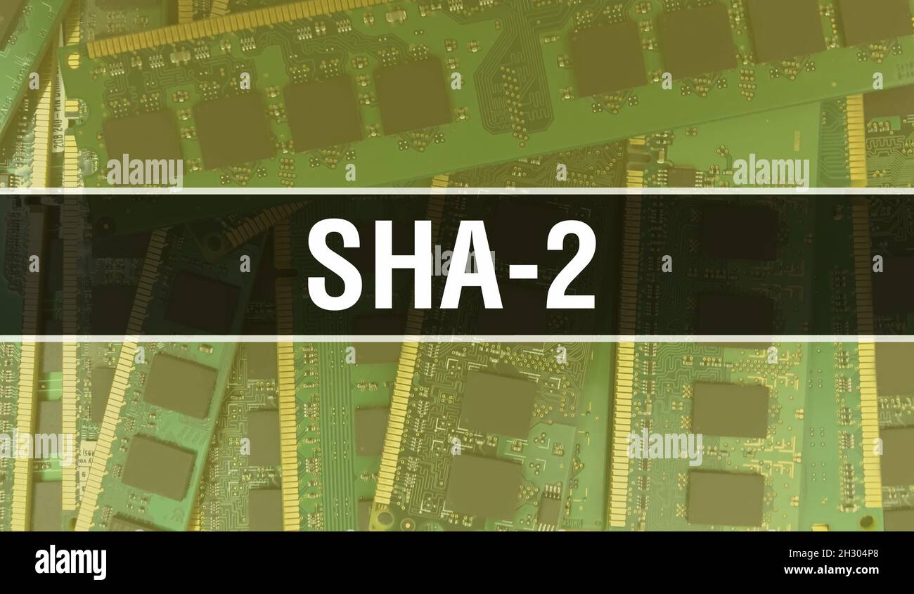 SHA-2 concept with Electronic Integrated Circuit on circuit board. SHA ...