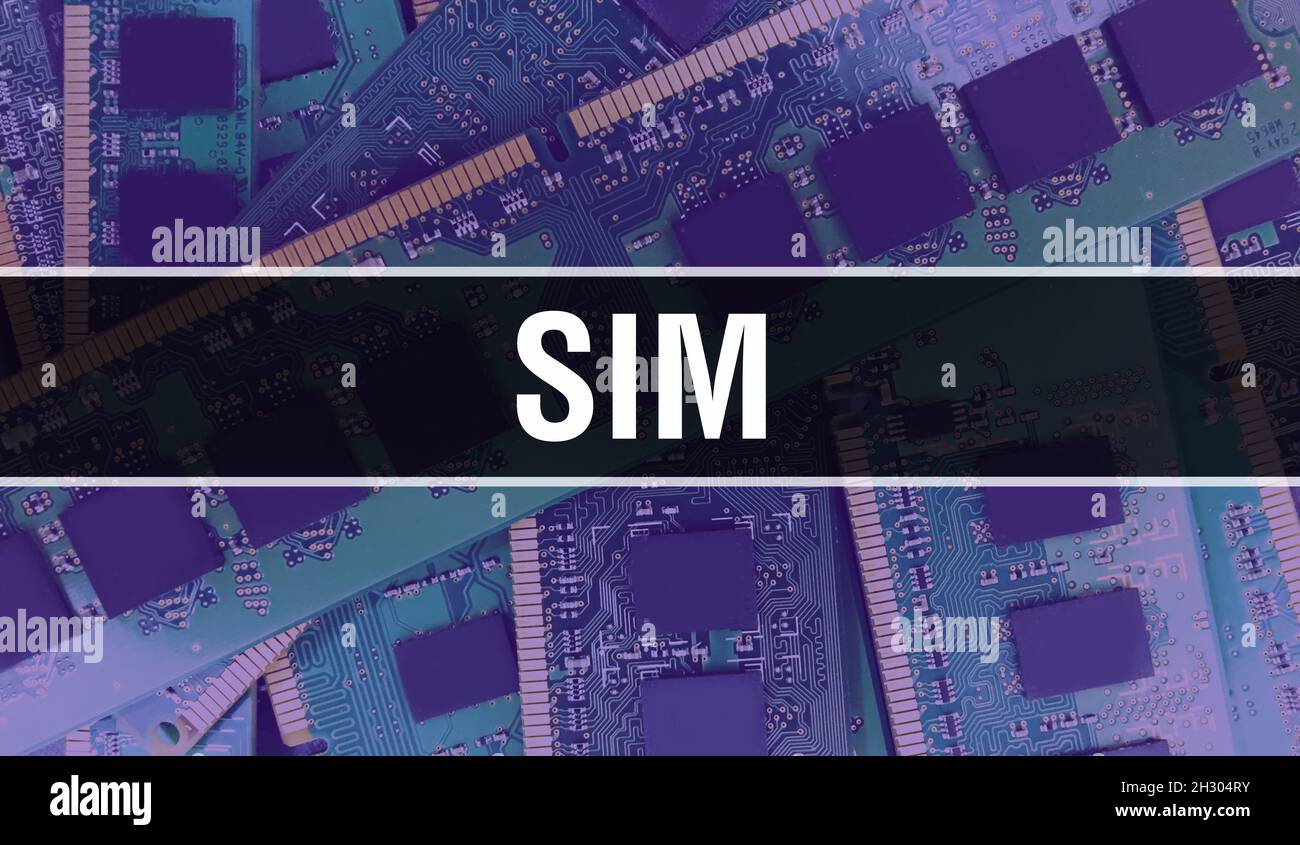 SIM concept illustration using Computer Chip in Circuit Board. SIM ...