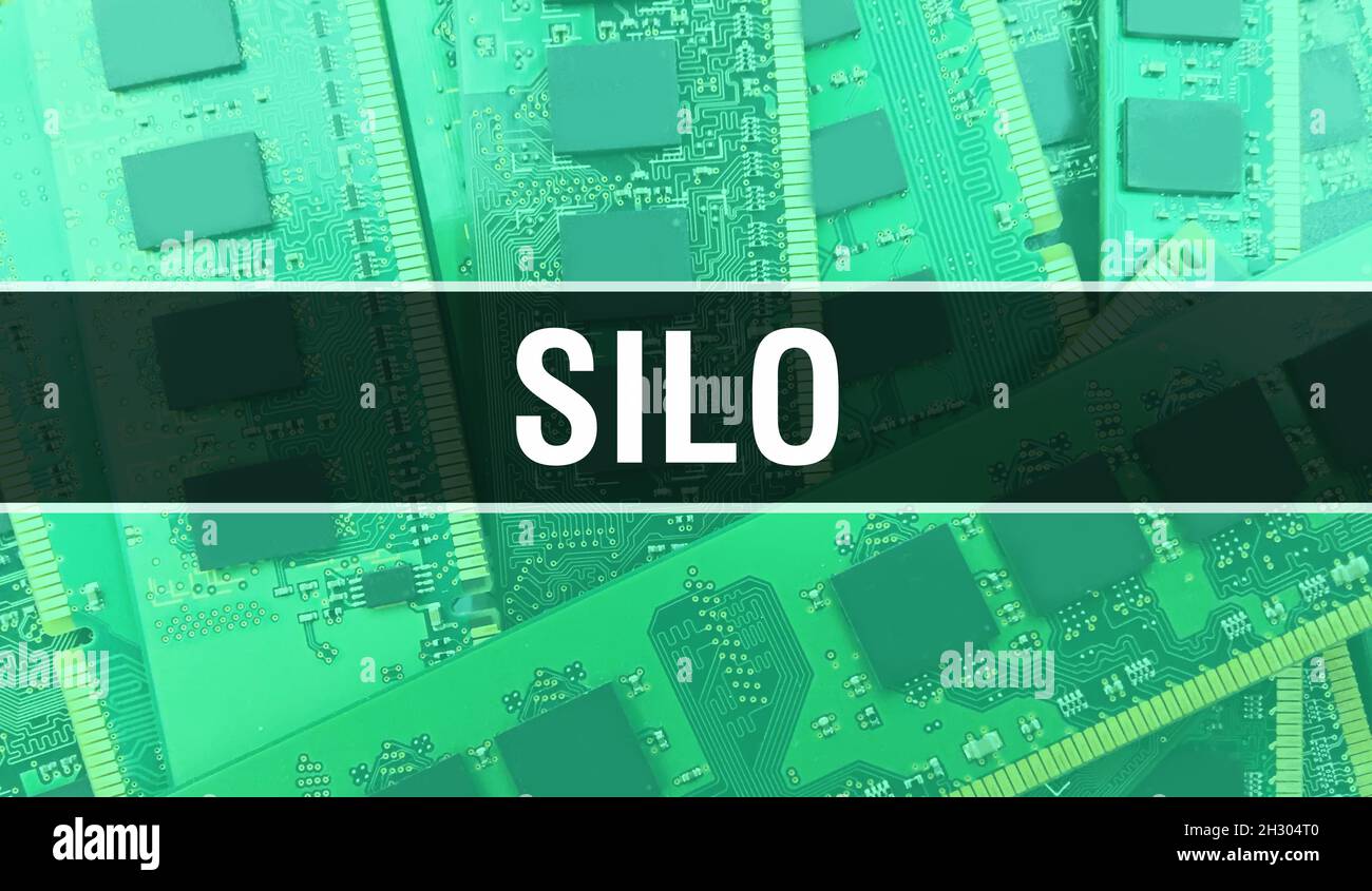 Silo concept with Computer motherboard. Silo text written on Technology ...