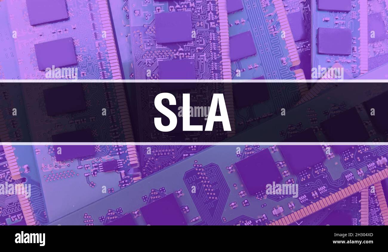 SLA concept with Computer motherboard. SLA text written on Technology ...