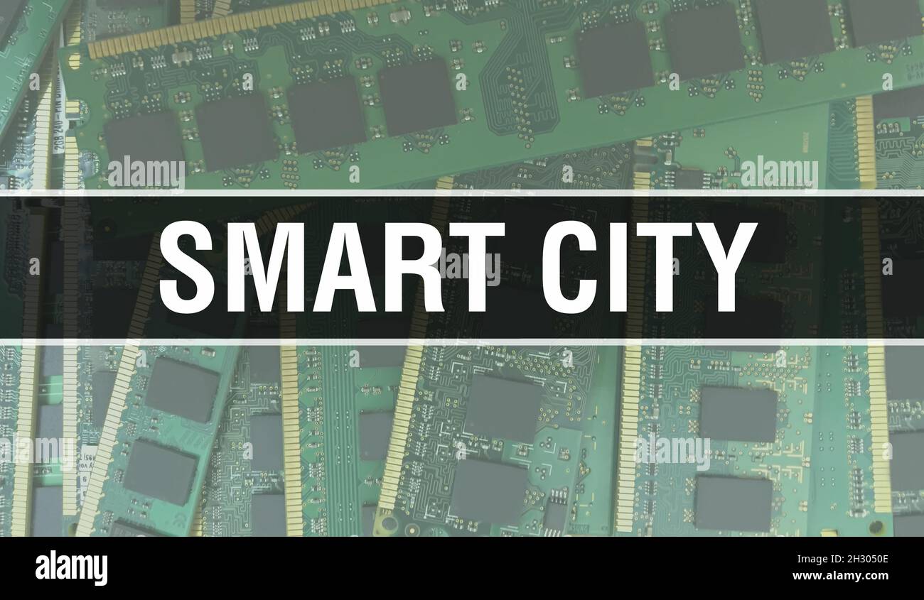 Smart City concept with Electronic Integrated Circuit on circuit board ...