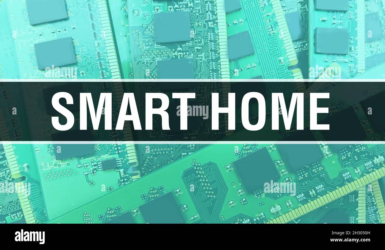 Smart Home concept with Computer motherboard. Smart Home text written ...