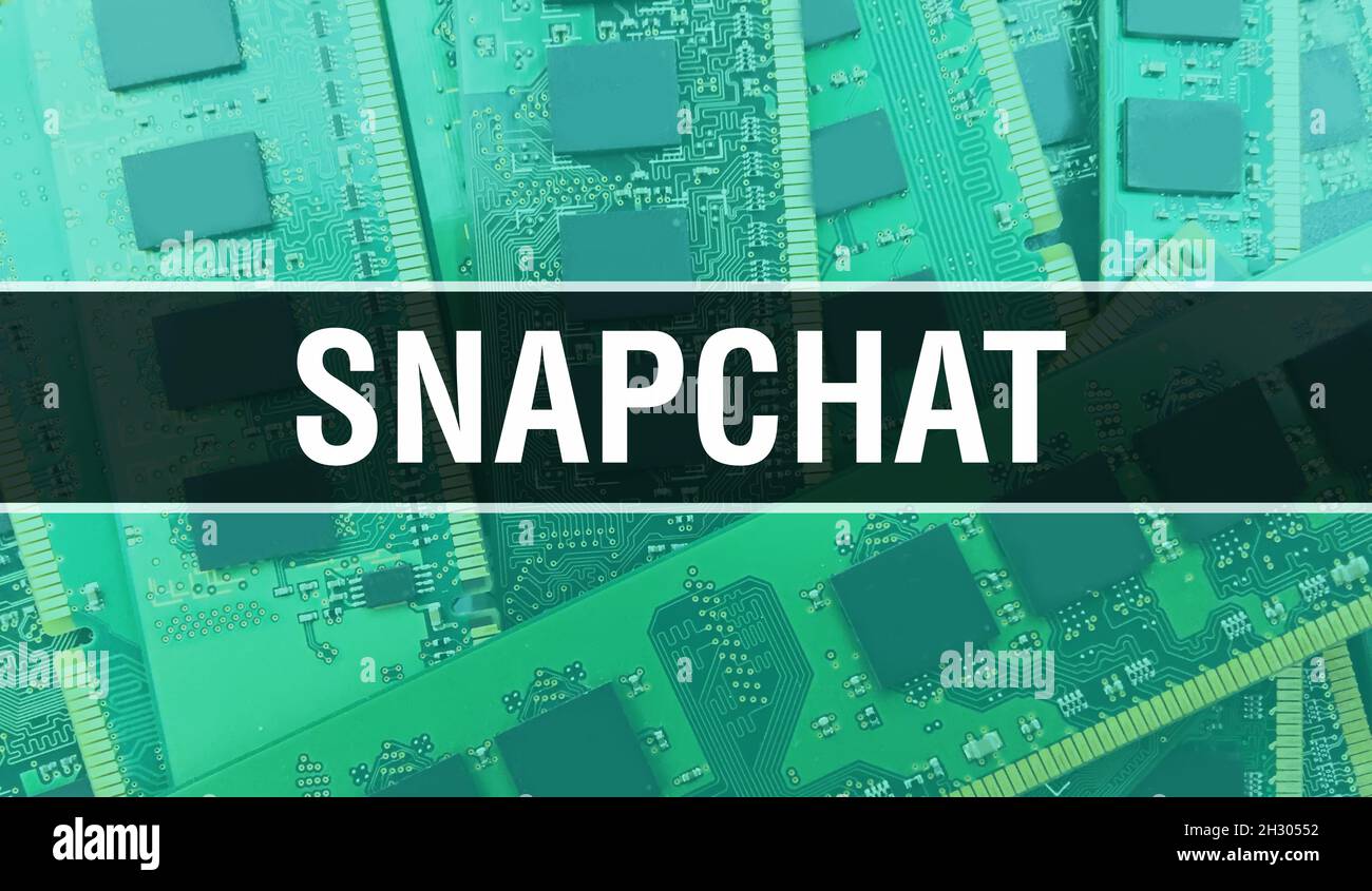 Snapchat concept with Computer motherboard. Snapchat text written on ...