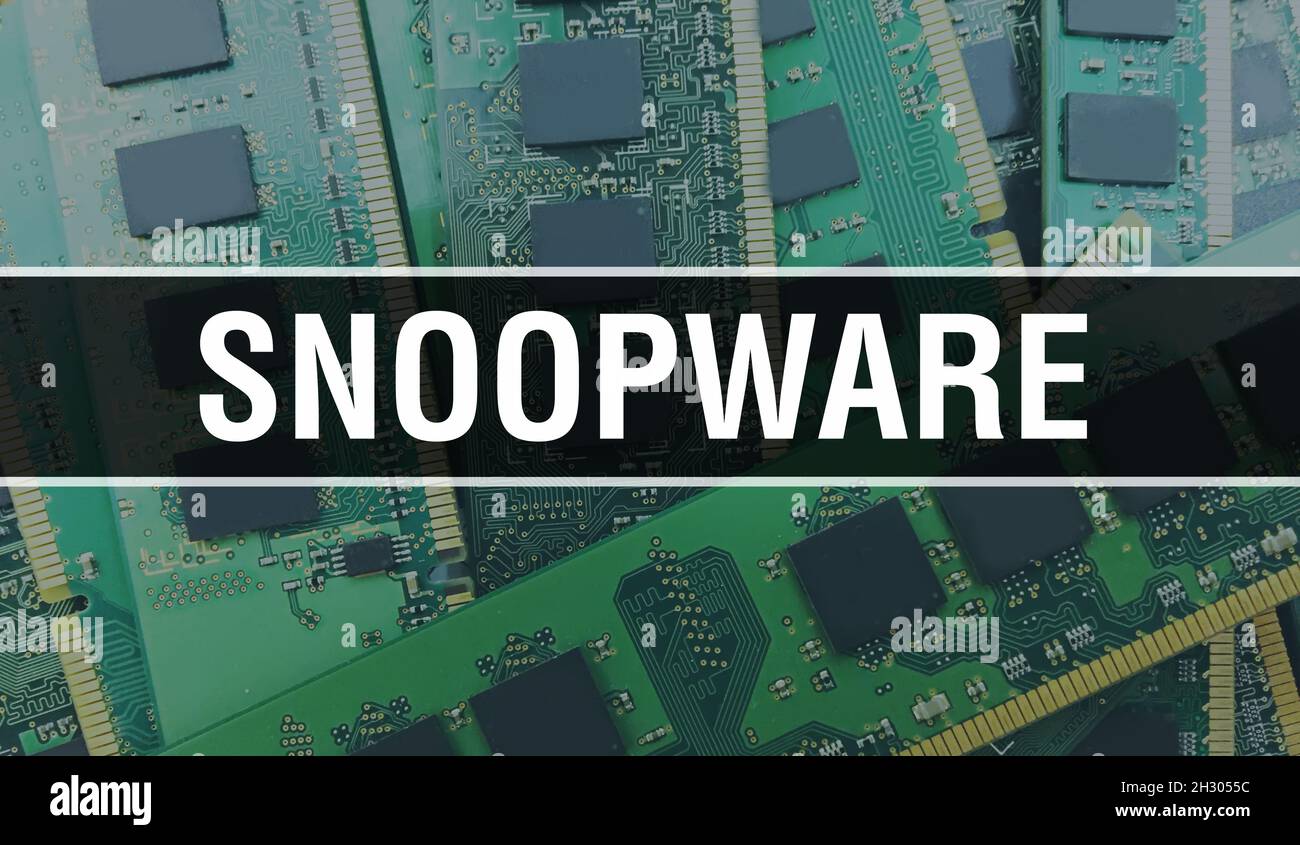Snoopware concept with Computer motherboard. Snoopware text written on ...