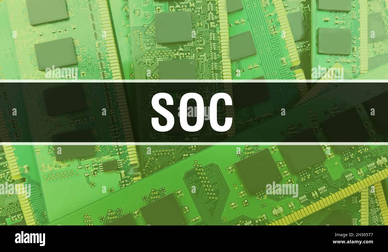 SoC concept with Computer motherboard. SoC text written on Technology ...