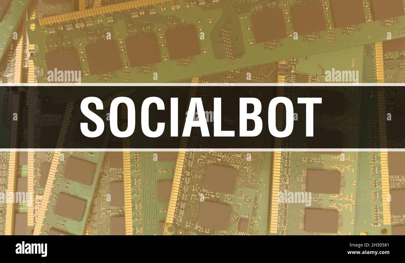 Socialbot concept with Electronic Integrated Circuit on circuit board. Socialbot with Computer ...