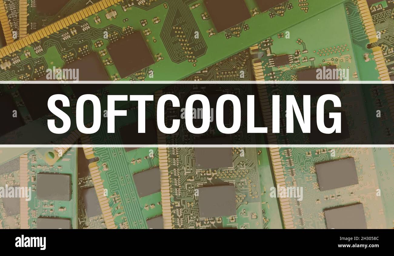 Softcooling text written on Circuit Board Electronic abstract ...