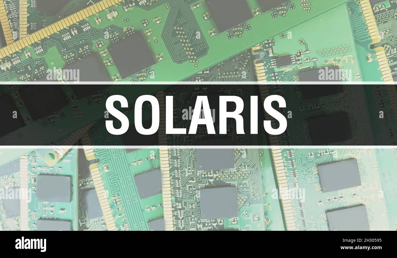 Solaris text written on Circuit Board Electronic abstract technology ...