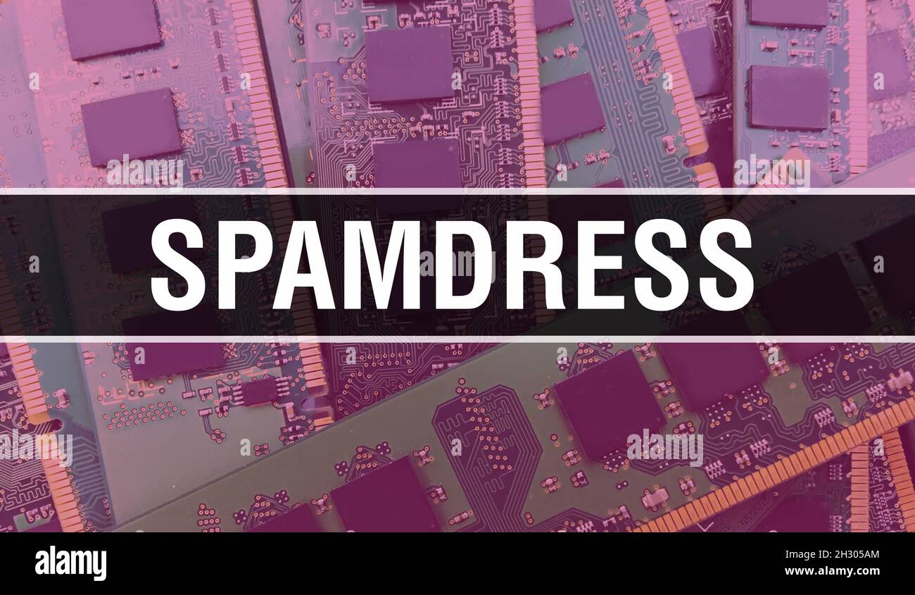 Spamdress concept with Computer motherboard. Spamdress text written on ...