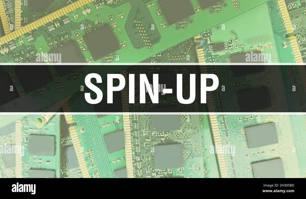 Spin Up Text Written On Circuit Board Electronic Abstract Technology