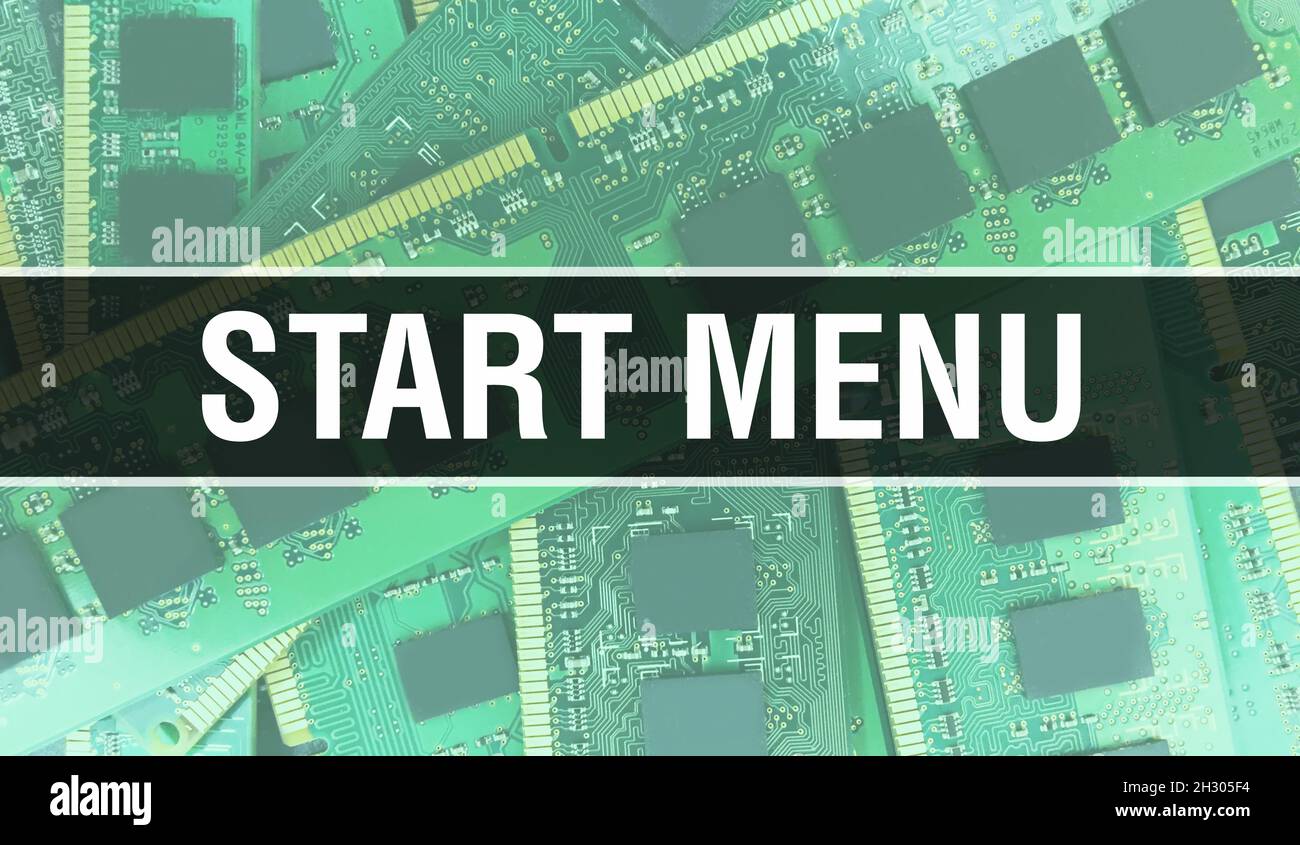 Start Menu concept with Electronic Integrated Circuit on circuit board ...