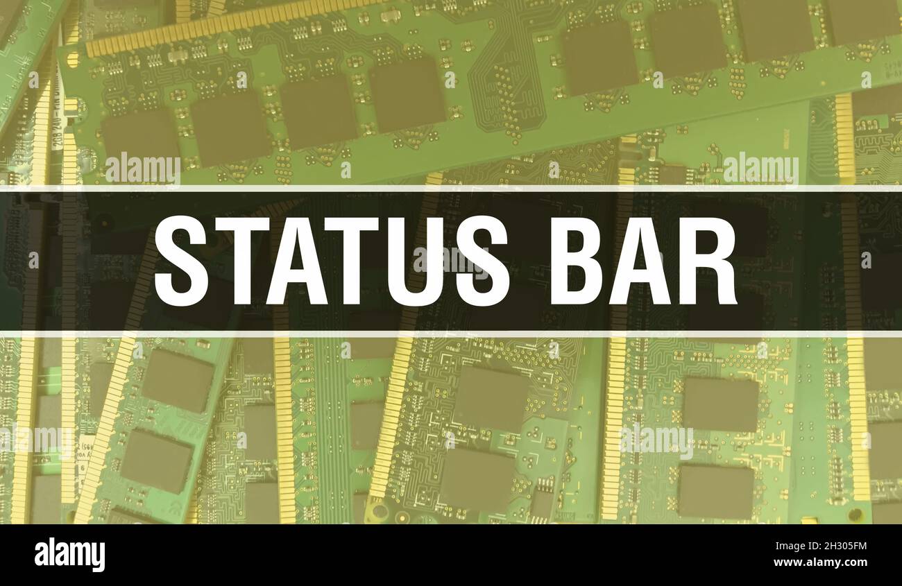 Status Bar concept with Computer motherboard. Status Bar text written ...