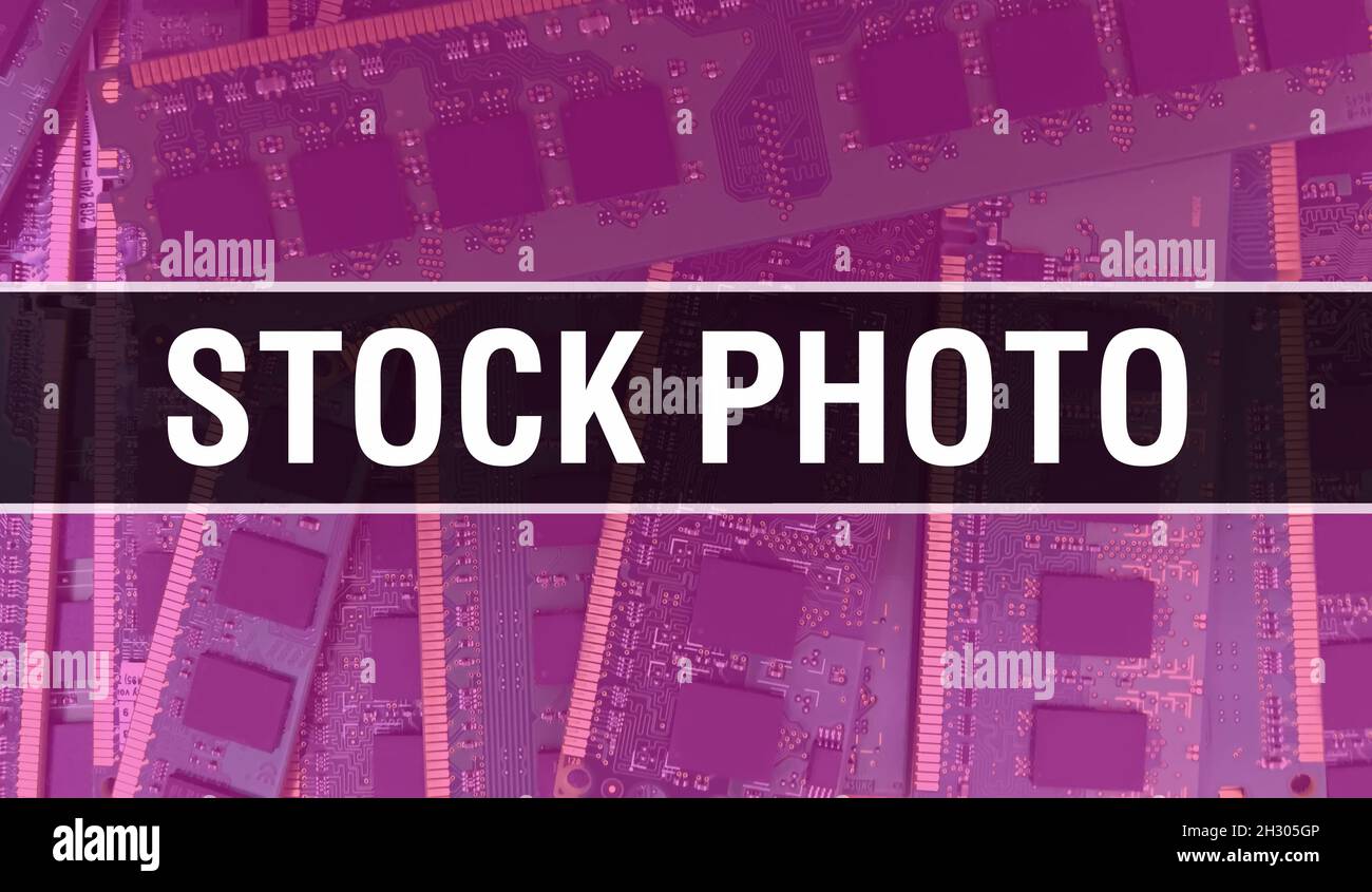 Stock Photo concept with Computer motherboard. Stock Photo text written on Technology ...