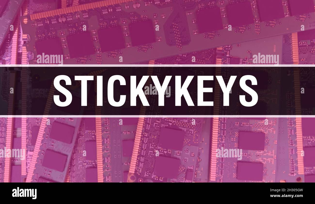 StickyKeys concept with Computer motherboard. StickyKeys text written ...
