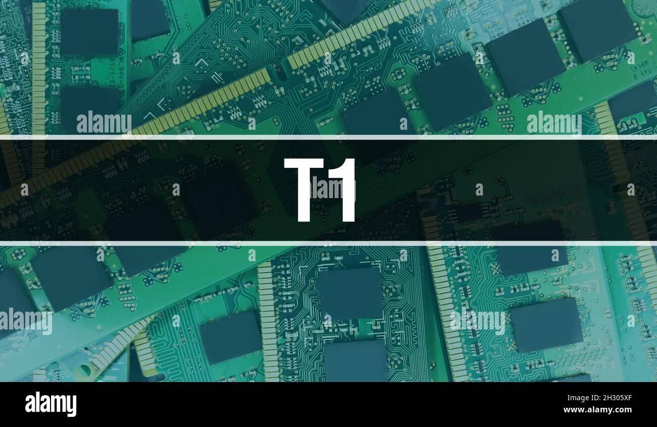 T1 concept with Electronic Integrated Circuit on circuit board. T1 with ...