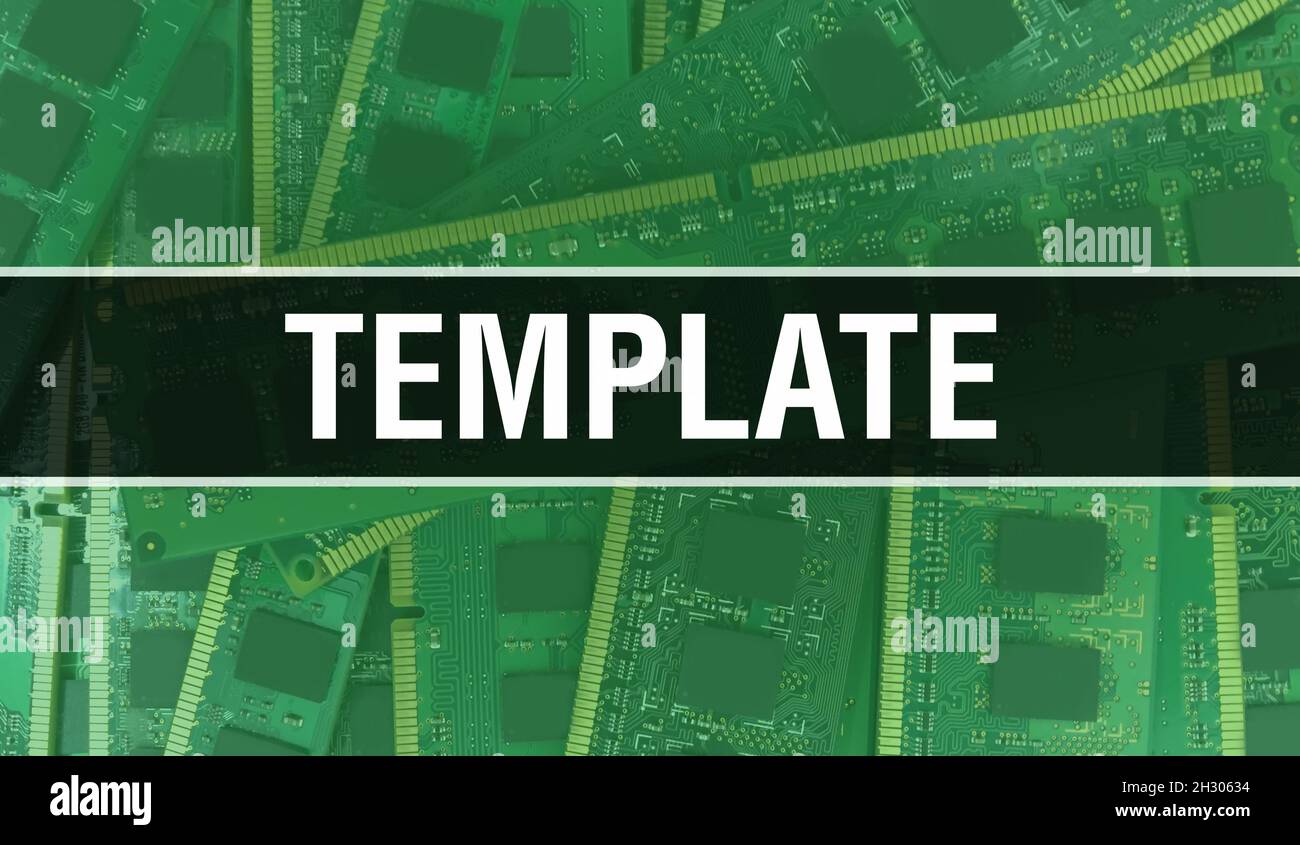 Template Concept Illustration Using Computer Chip In Circuit Board Template Close Up Of