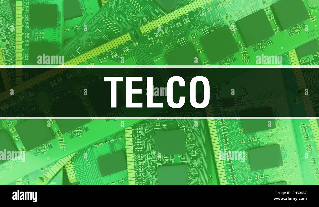 Telco concept with Electronic Integrated Circuit on circuit board ...