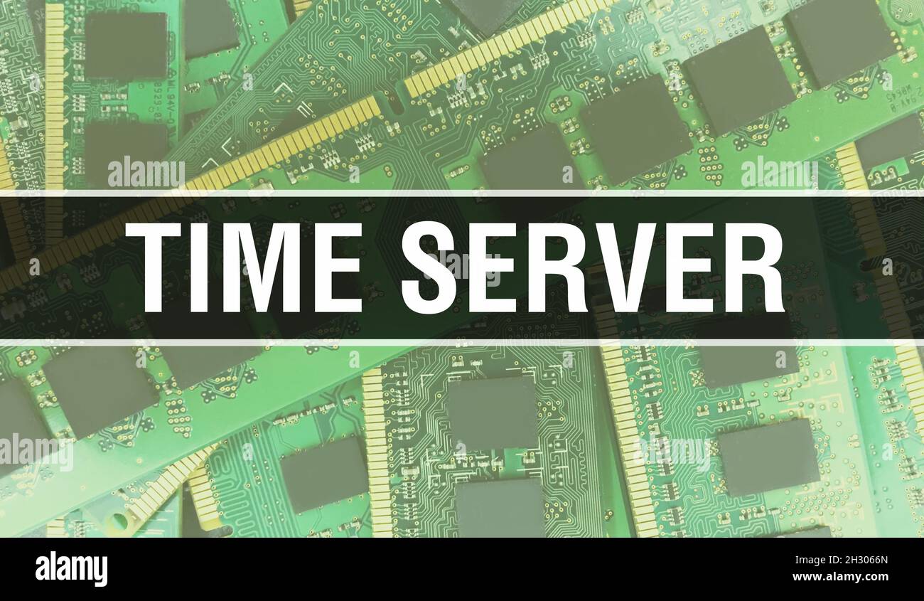 Time server concept with Electronic Integrated Circuit on circuit board ...