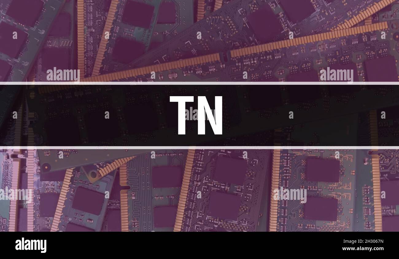 TN concept illustration using Computer Chip in Circuit Board. TN close ...