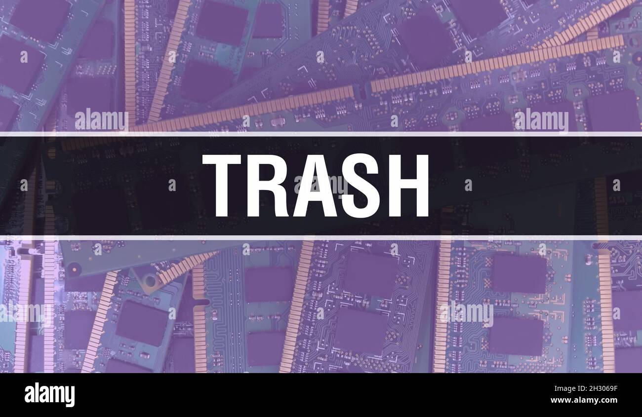 Trash concept illustration using Computer Chip in Circuit Board. Trash ...