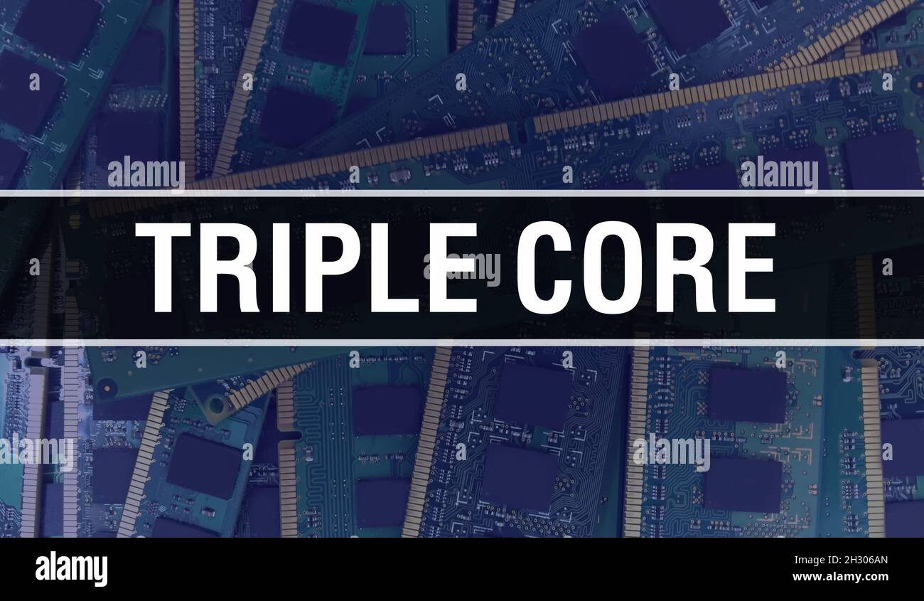Triple Core Concept Illustration Using Computer Chip In Circuit Board Triple Core Close Up Of