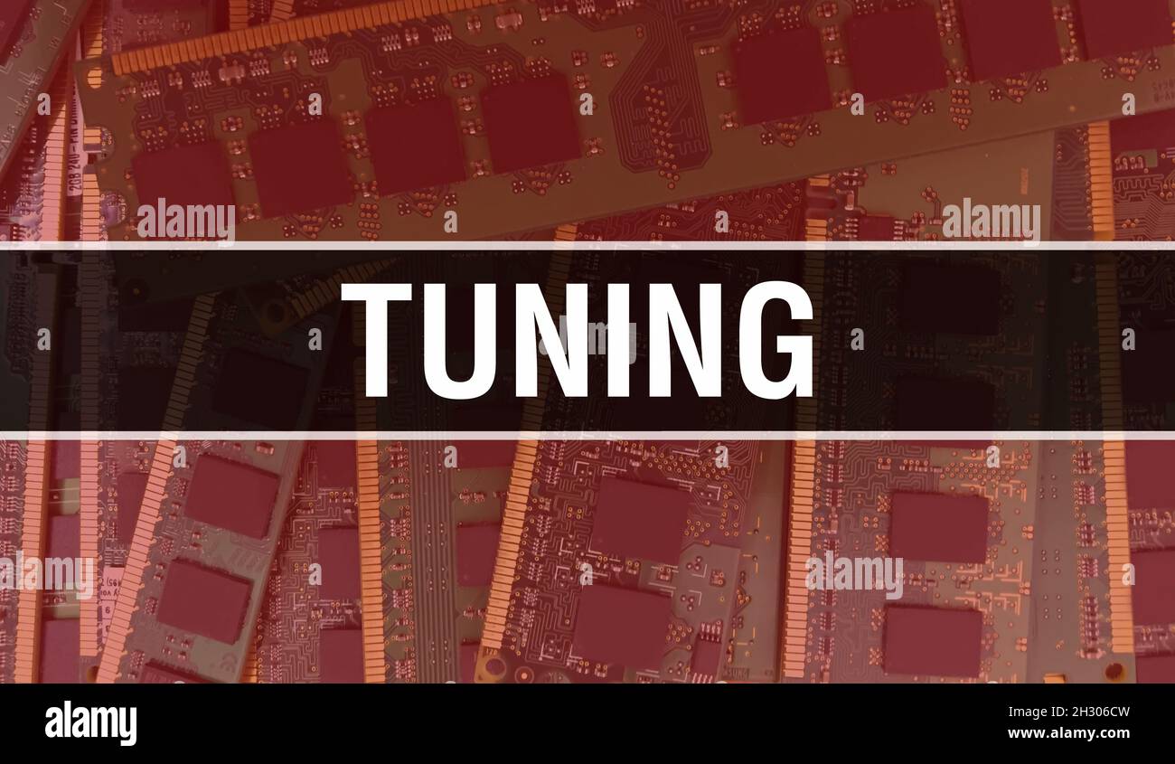 Tuning concept with Computer motherboard. Tuning text written on ...
