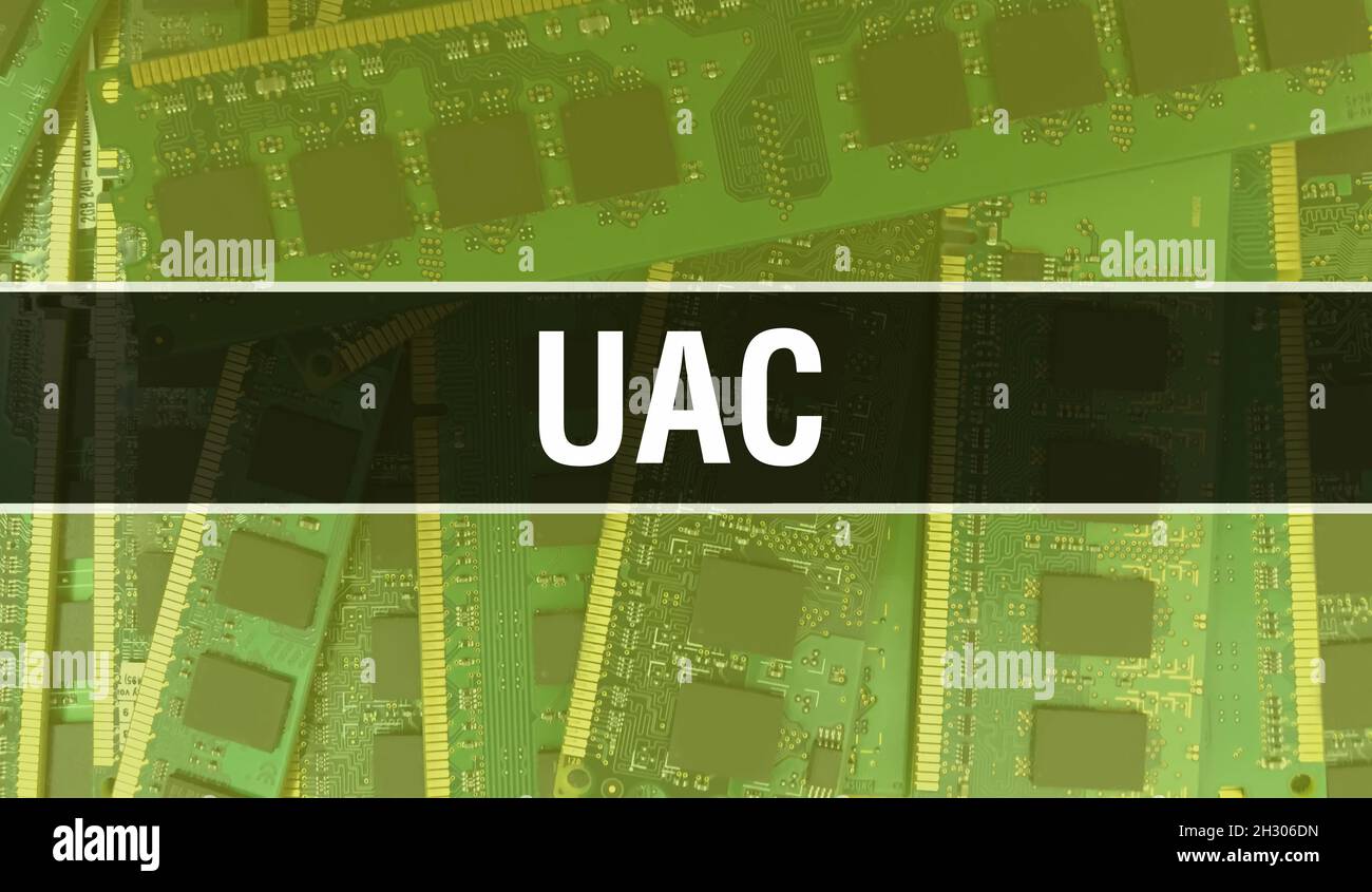 UAC concept with Computer motherboard. UAC text written on Technology ...