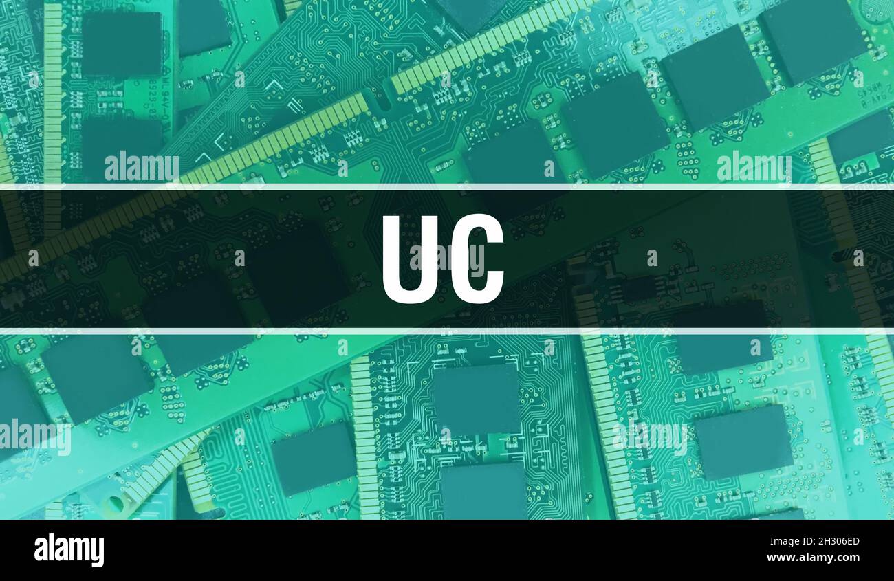 UC concept with Electronic Integrated Circuit on circuit board. UC with ...